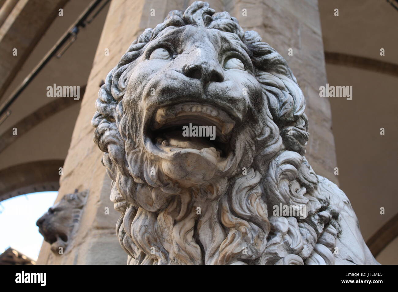 Florence, Tuscany, Italy: ancient statue of a lion in Piazza della ...