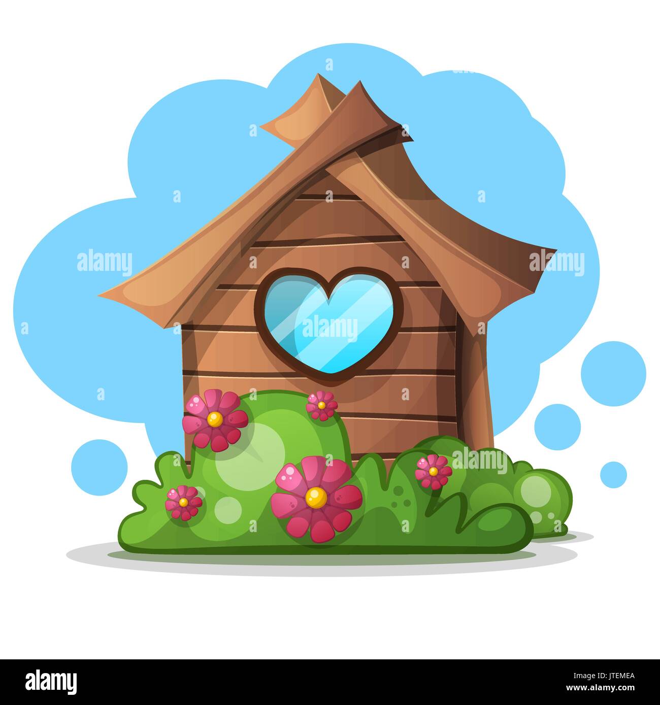 Wood cartoon house bush. Bush and flower icon Stock Vector Image & Art ...