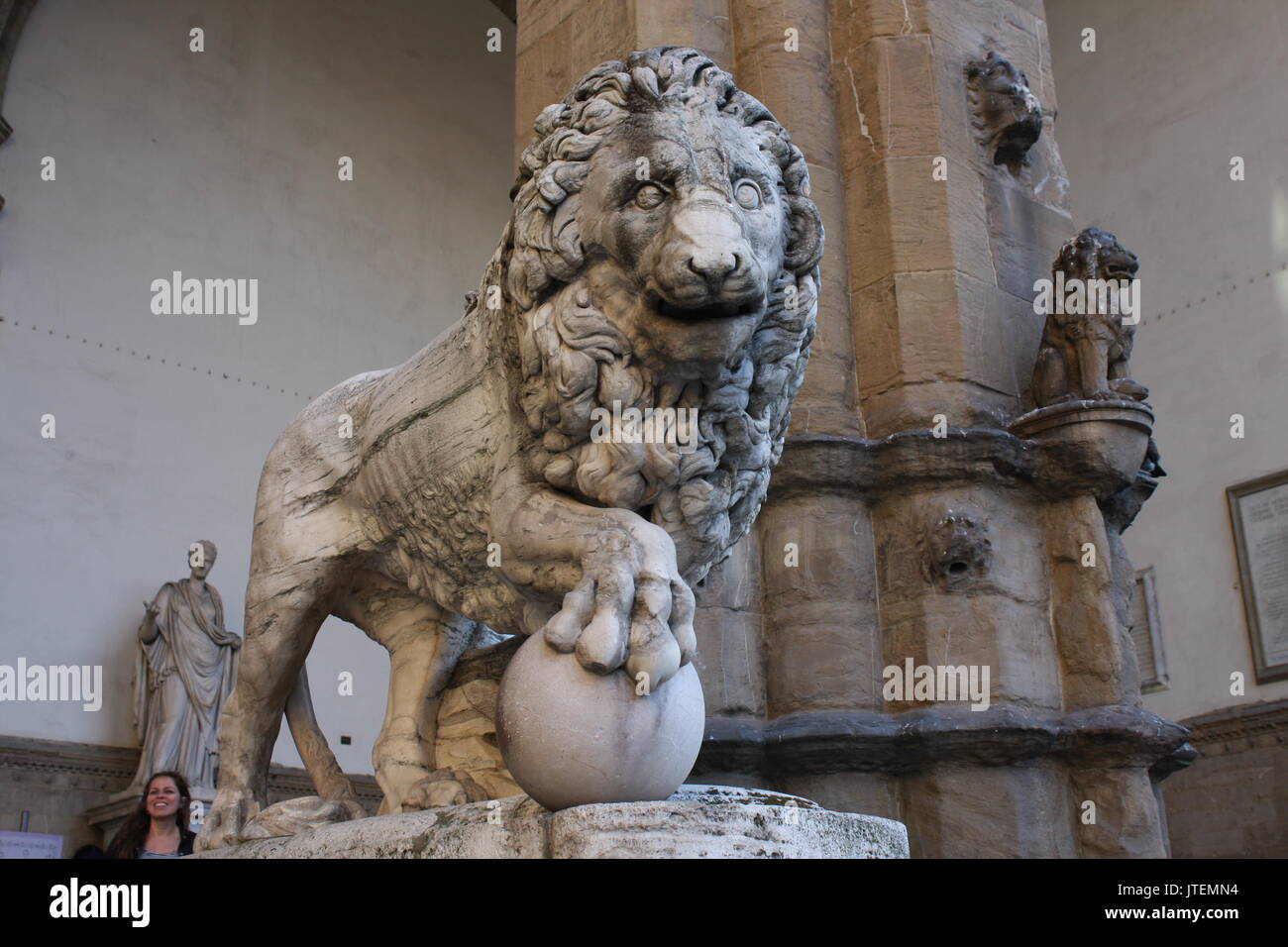 Florence, Tuscany, Italy: ancient statue of a lion in Piazza della ...