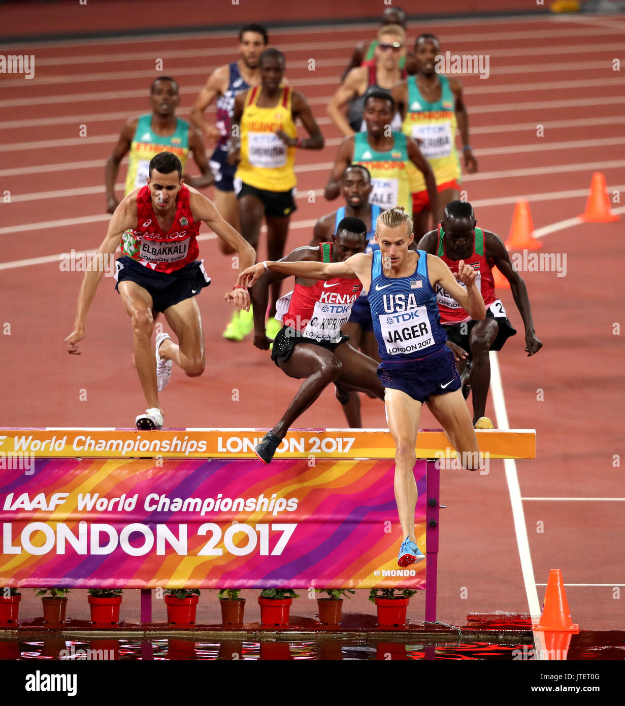 USA's Evan Jager in action during the Men's 3000m Steeplechase during ...