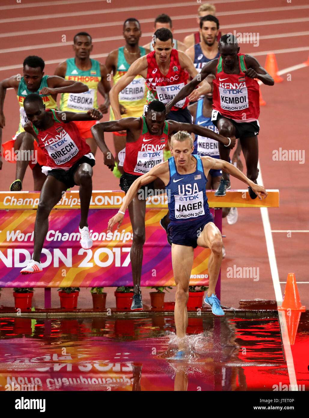 USA's Evan Jager in action during the Men's 3000m Steeplechase during ...