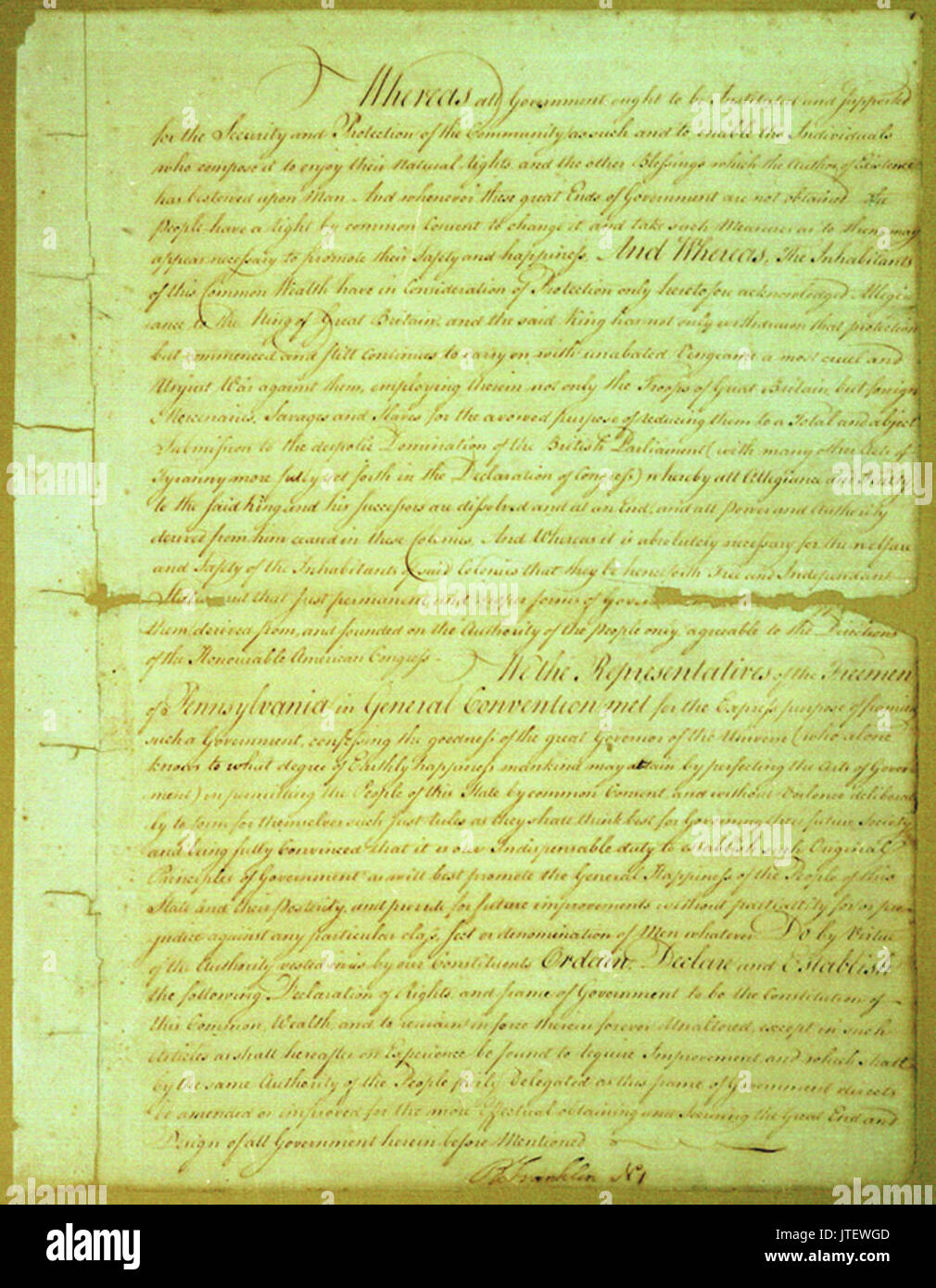 Pennsylvania 1776 Constitution Stock Photo - Alamy