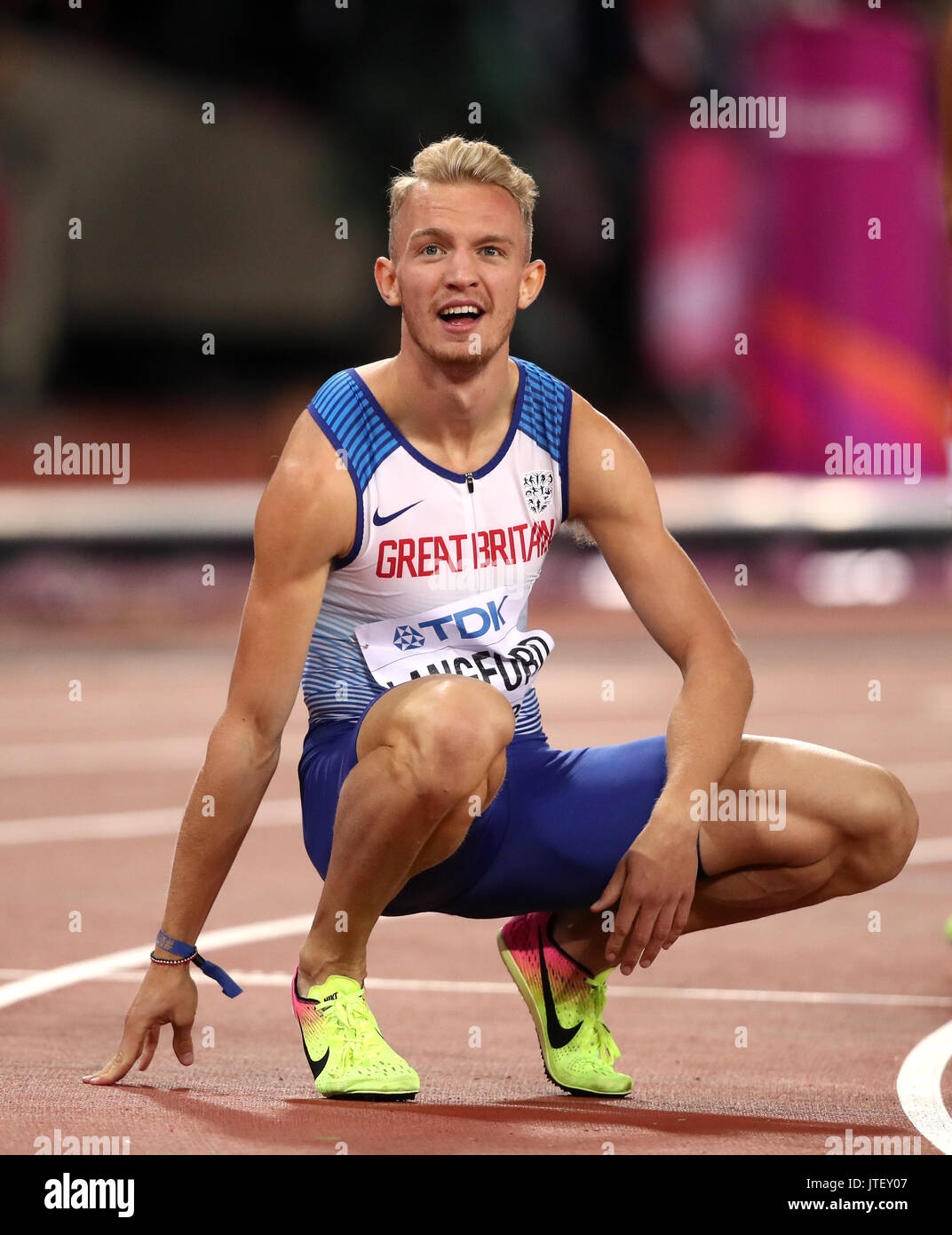 Great Britain's Kyle Langford reacts after the Men's 800m Final during ...