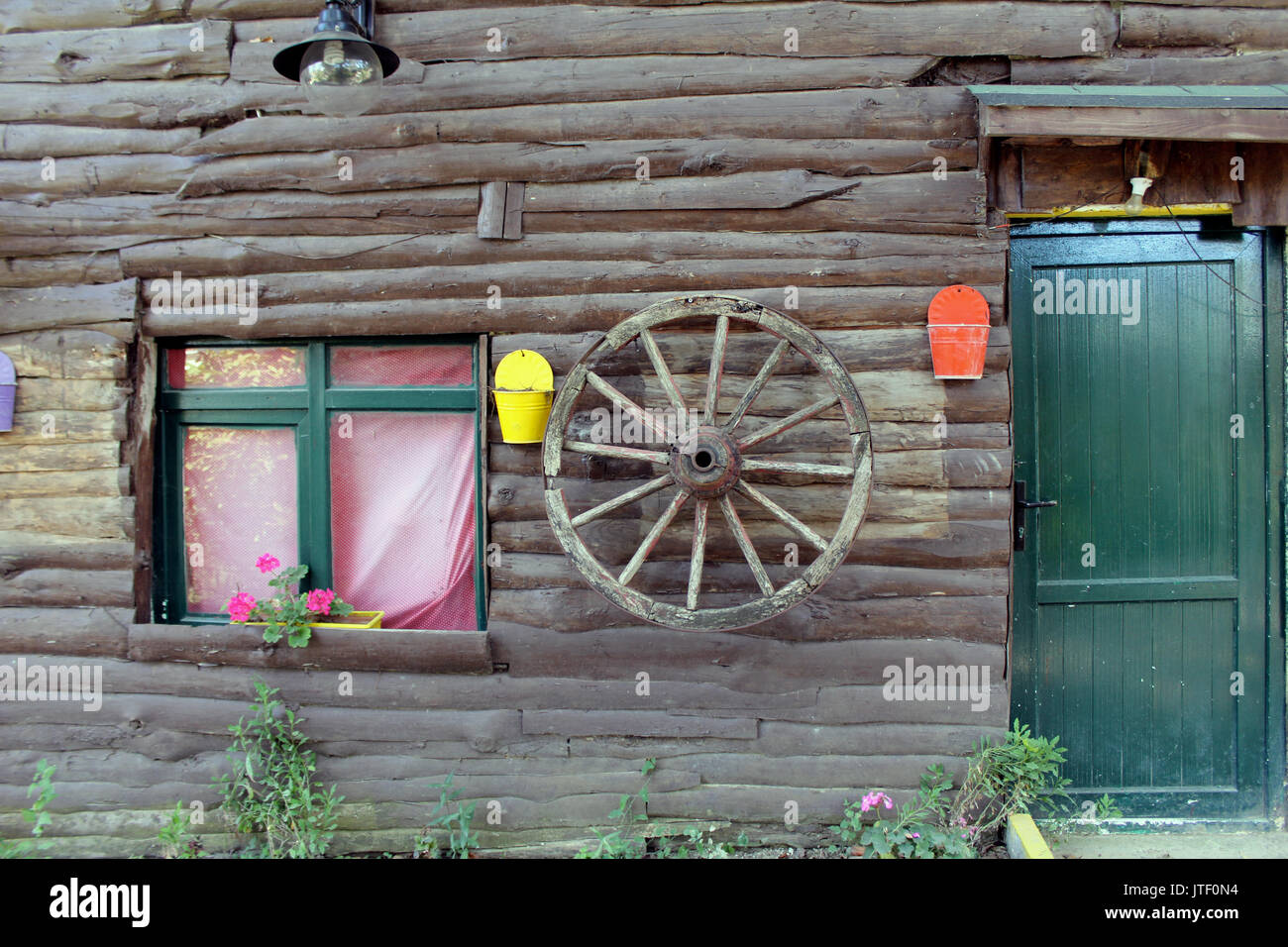 Door and Window of Wooden Village House Stock Photo - Alamy