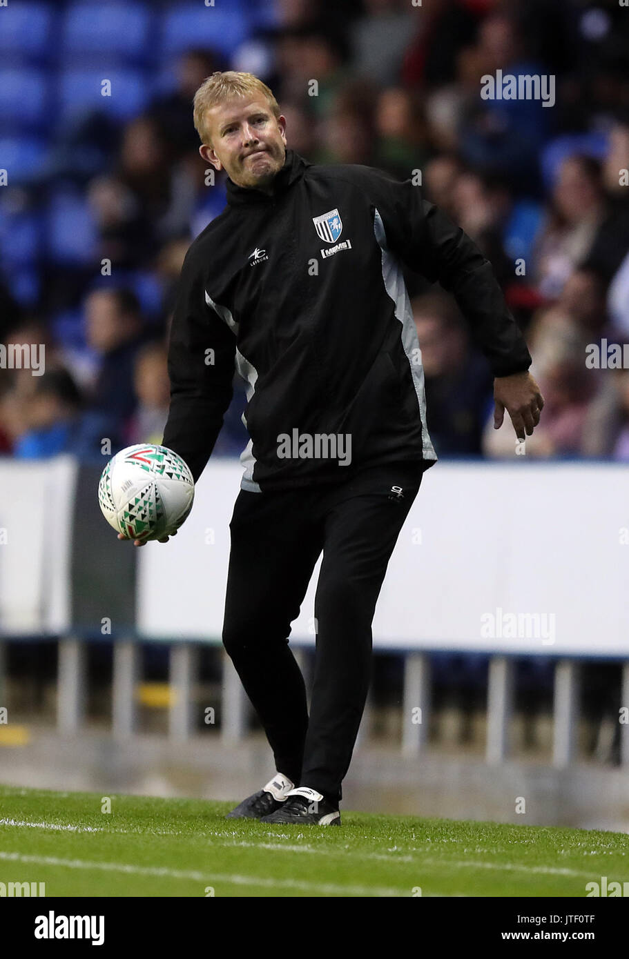Gillingham manager Adrian Pennock on the touchline during the Carabao ...
