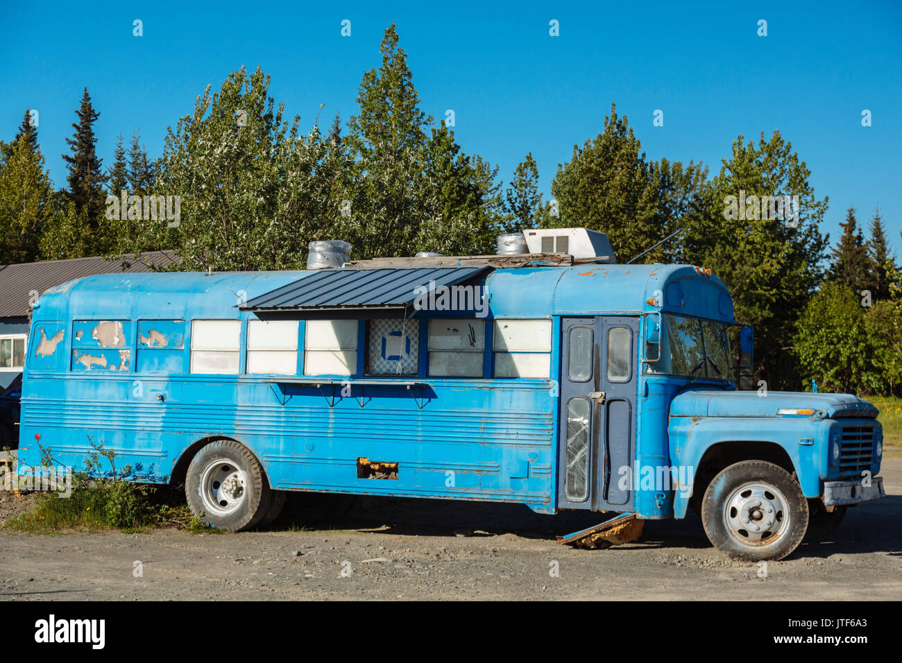 Old Blue Bus, Town, Anchor Point, Kenai Peninsula, Alaska, USA Stock ...