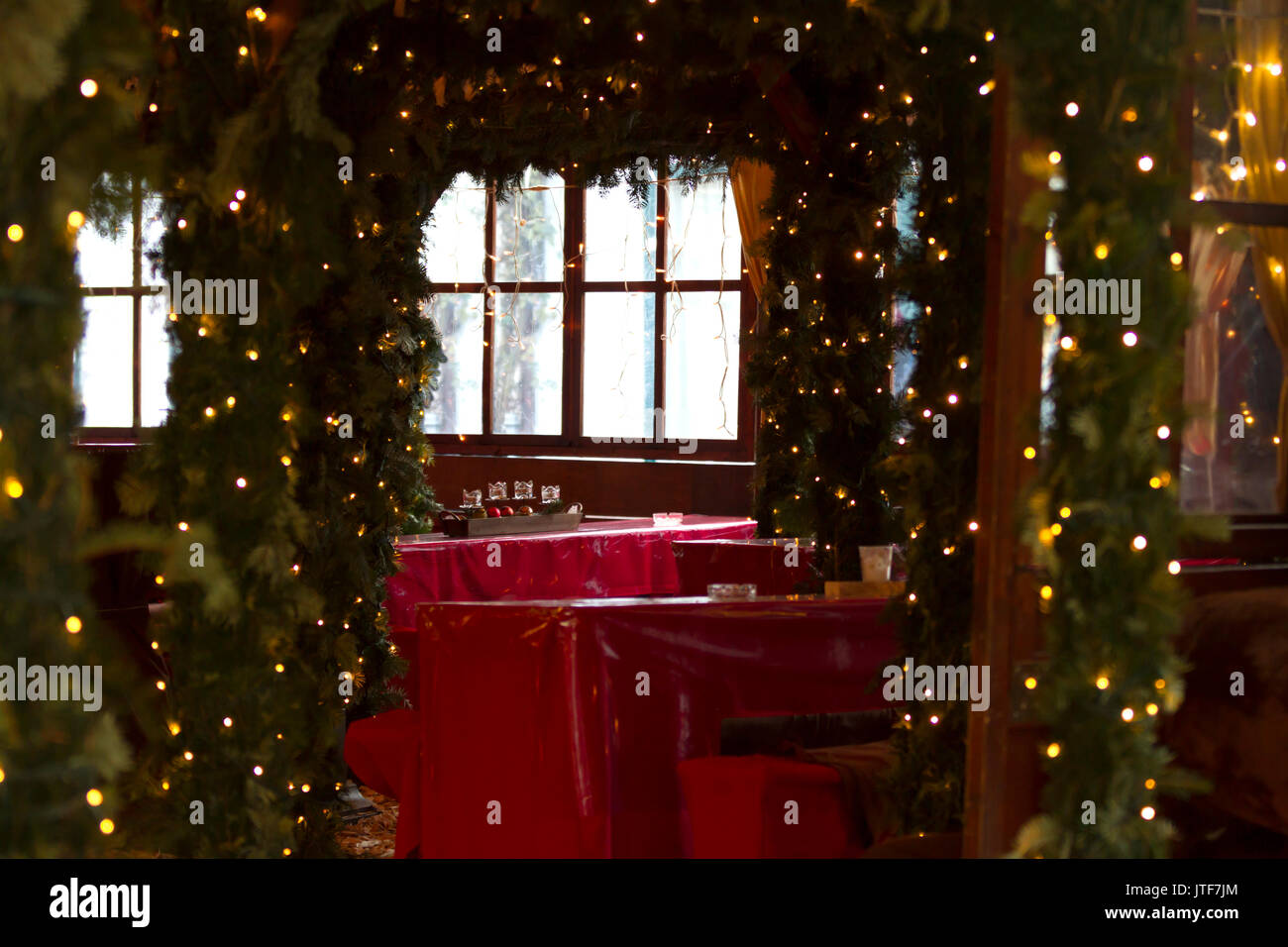 Empty seats in a decorated christmas location Stock Photo - Alamy