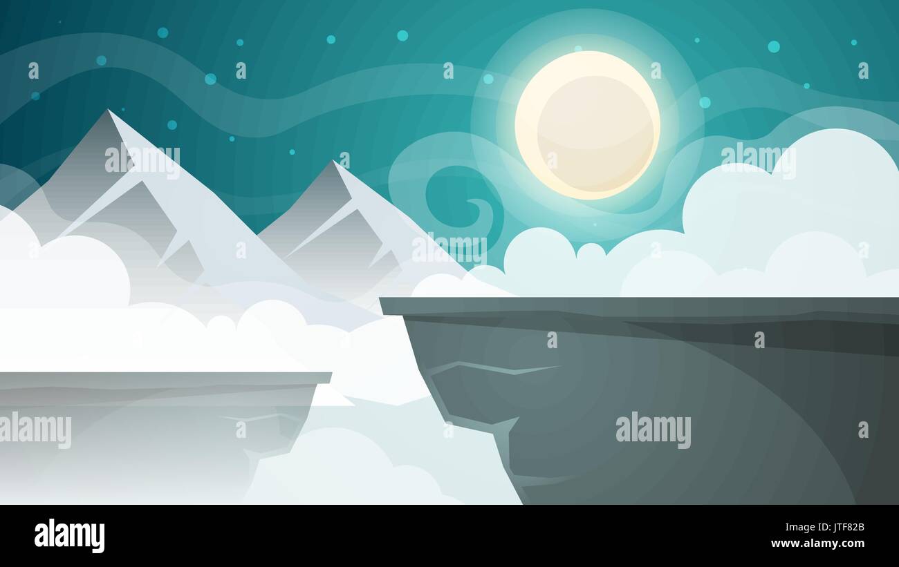 Cartoon night landscape. Mountain, moon illustration Stock Vector Image ...