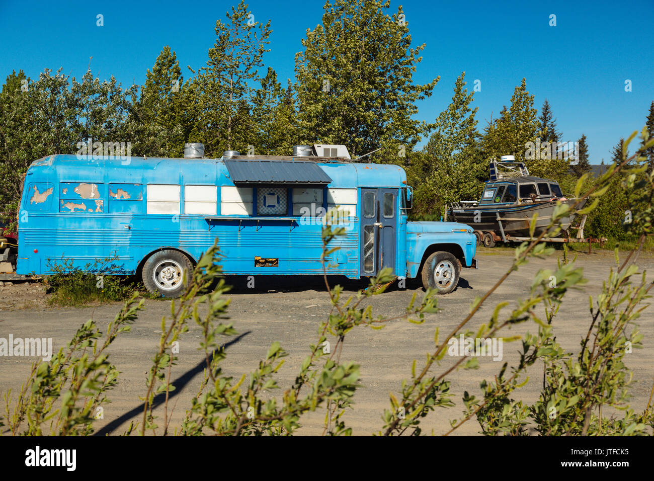 Old Blue Bus, Town, Anchor Point, Kenai Peninsula, Alaska, USA Stock ...