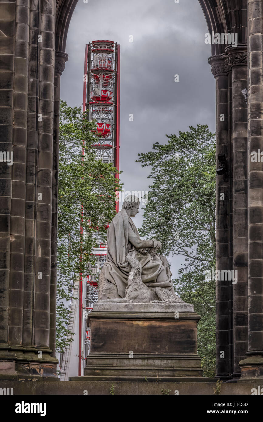 Sir Walter Scott Memorial Statue with Ferris Wheel Stock Photo - Alamy