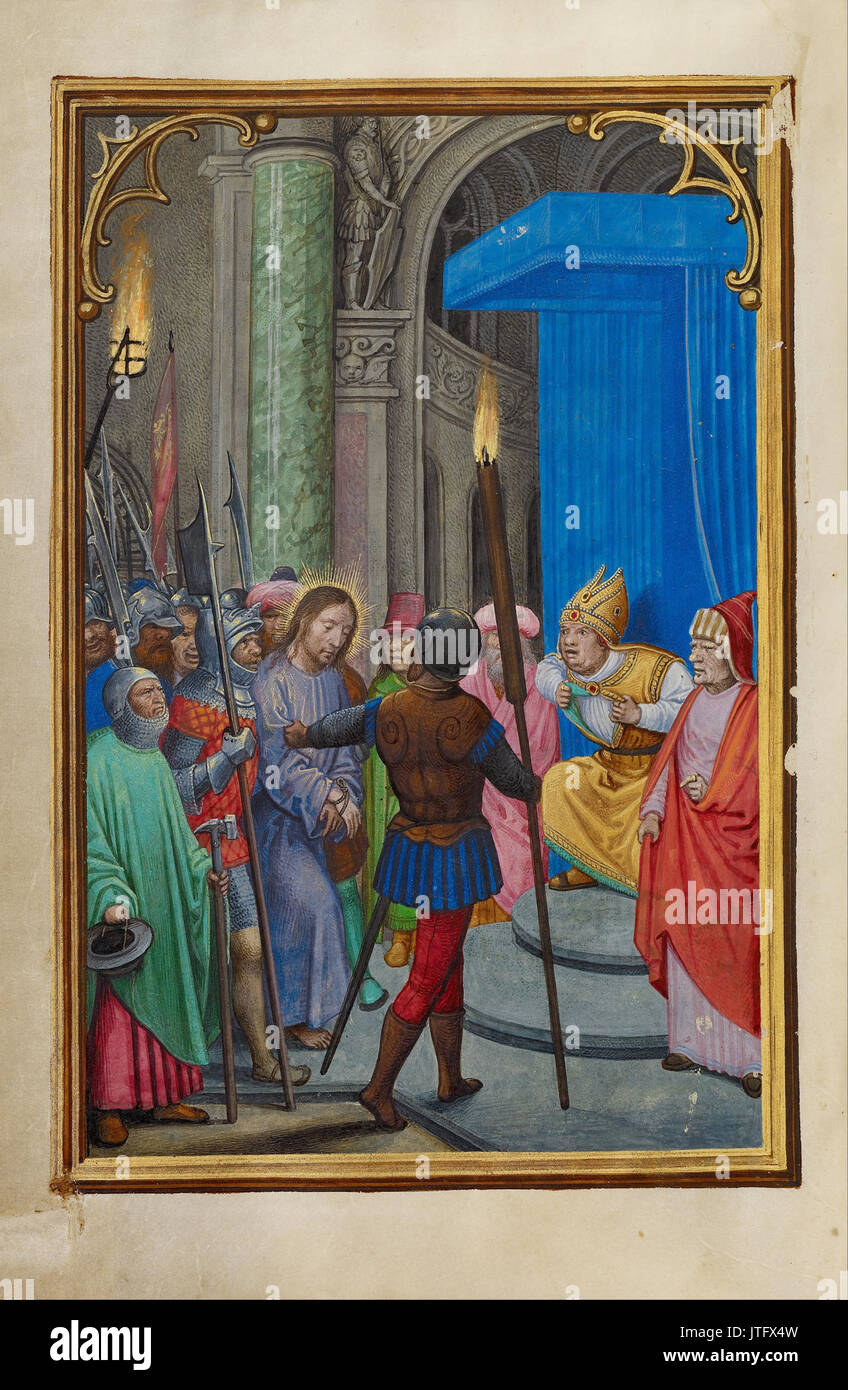 Simon Bening (Flemish Christ before Caiaphas Stock Photo - Alamy