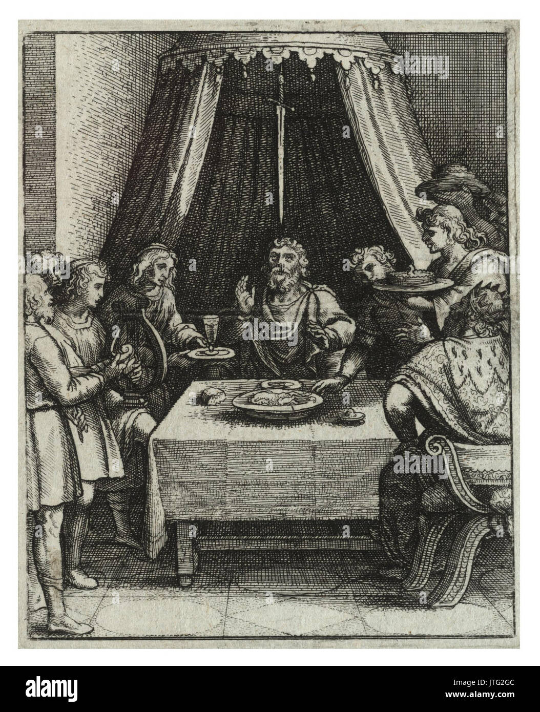This etching by Wenceslas Hollar, titled 'The Sword of Damocles ...