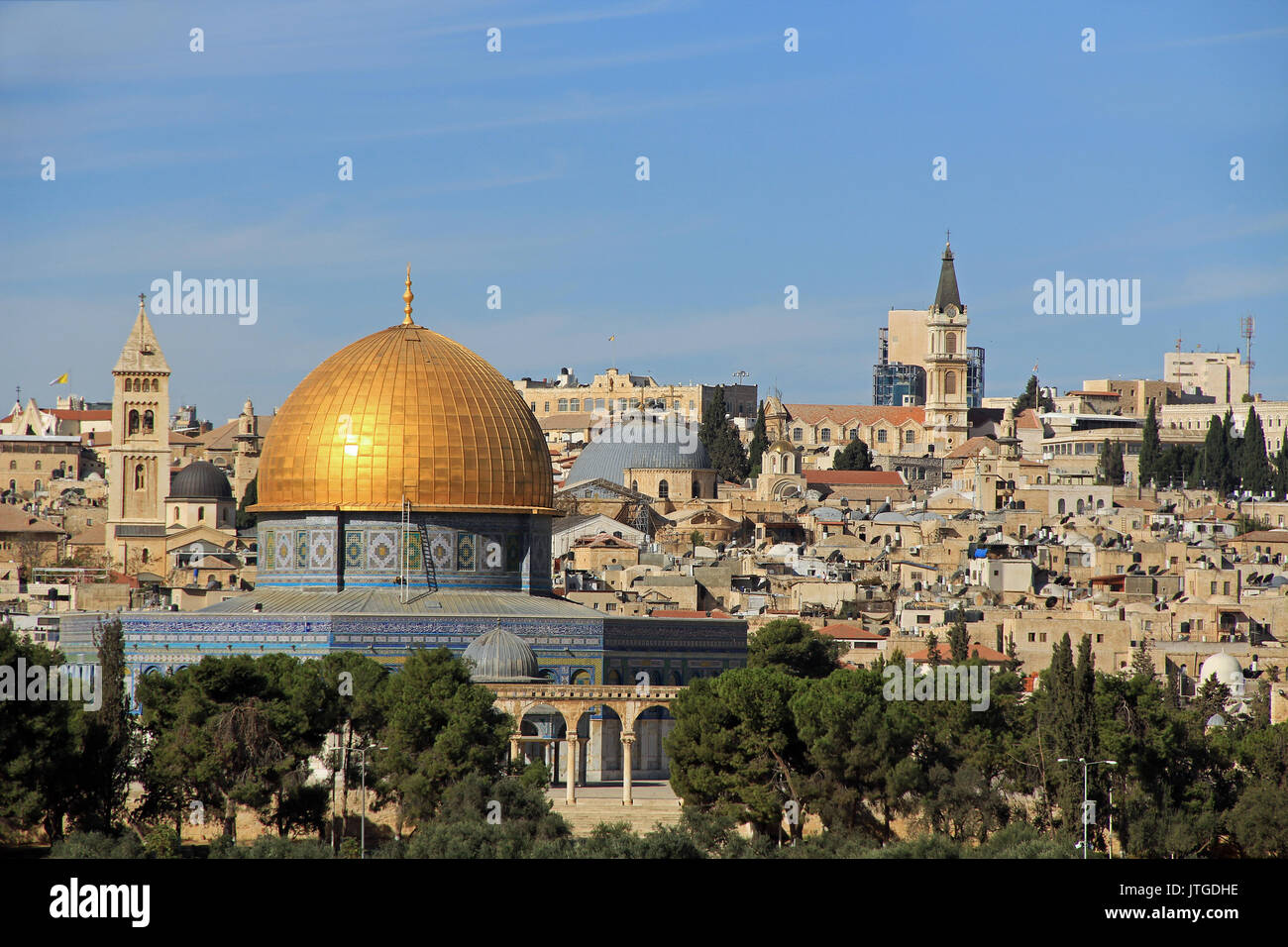 Panoramic view of the Temple Mount and the Dome of the Rock with the ...