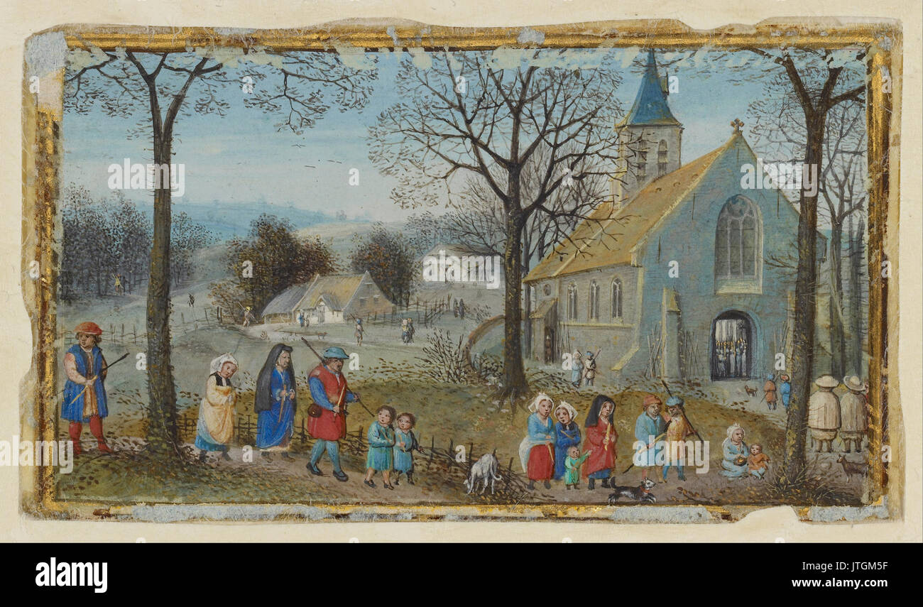 Simon Bening (Flemish Villagers on Their Way to Church Stock Photo - Alamy