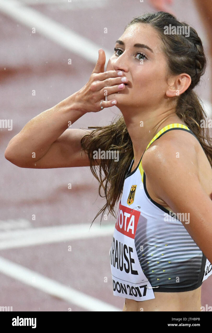 London, UK. 9th Aug, 2017. Gesa Krause of Germany reacts after the ...