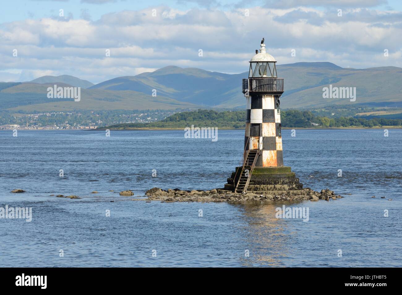 Black and white chequered navigation light on Lighthouse Island on the ...