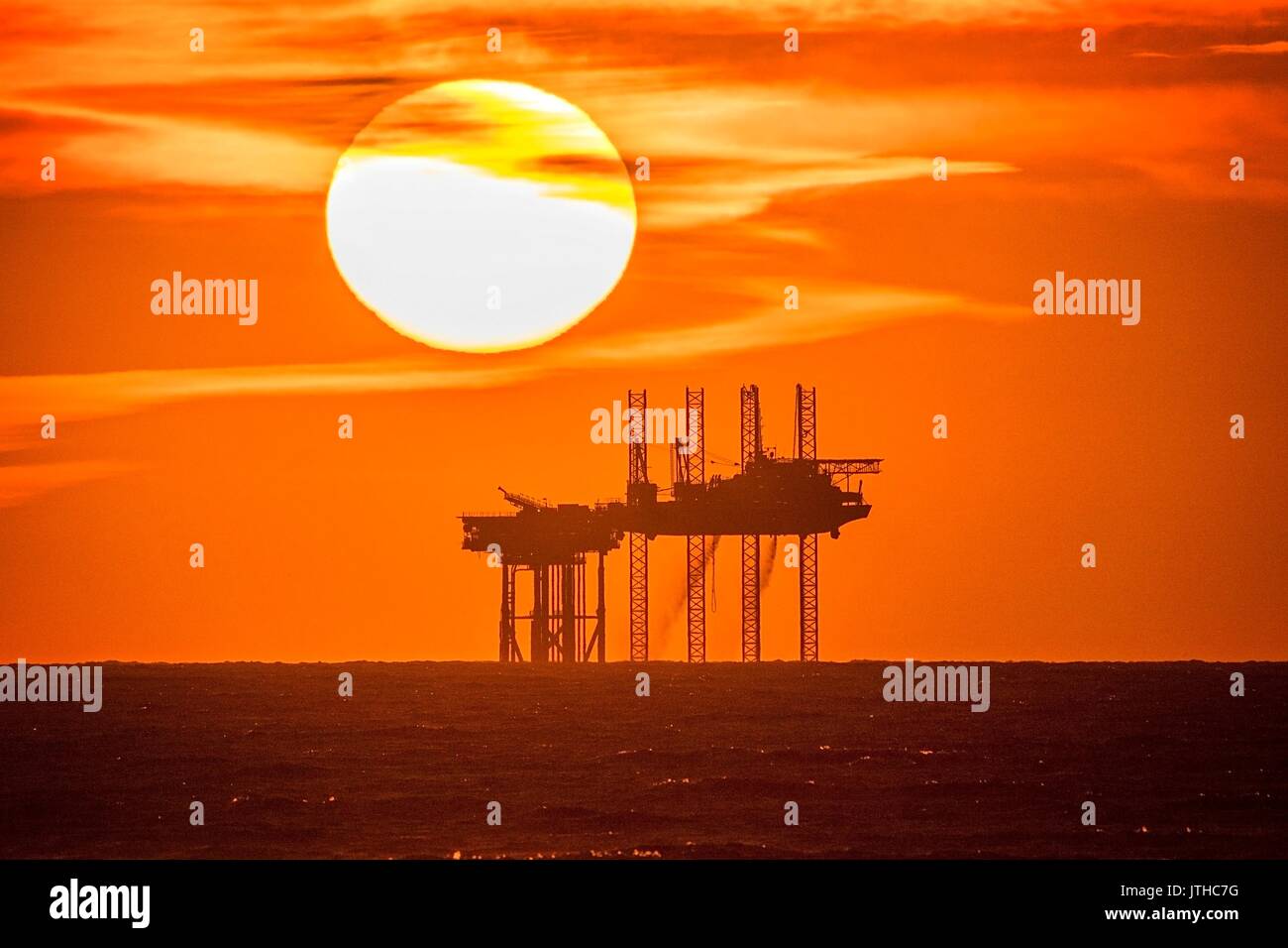 Hamilton oil rig off the Southport coastline. Southport, Merseyside ...