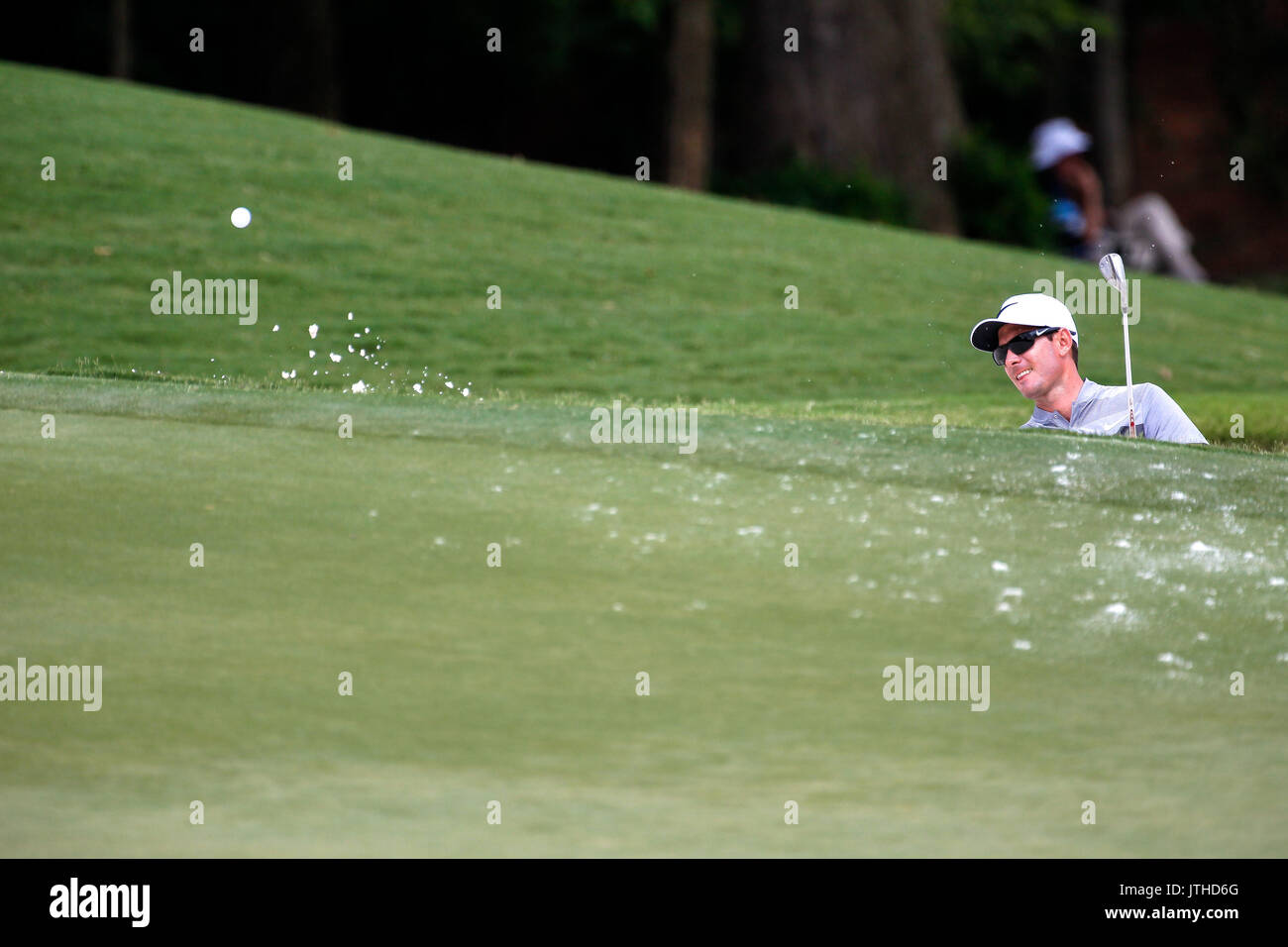 August 9, 2017: Dylan Frittelli of South Africa hits out of the sand on ...