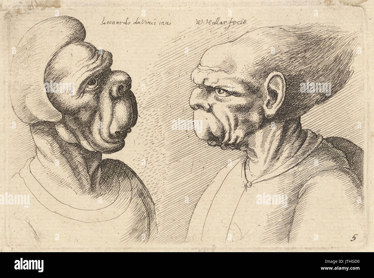 Wenceslas Hollar Two deformed heads with long lips (State 2 Stock Photo ...