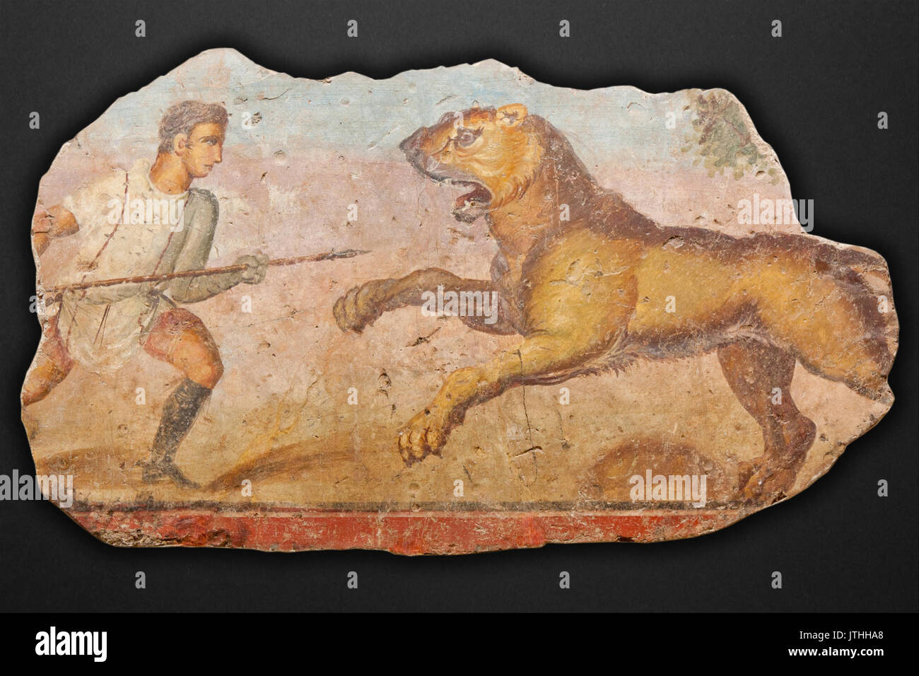 Painting from the Amphitheatre. Hunter with lioness Stock Photo - Alamy