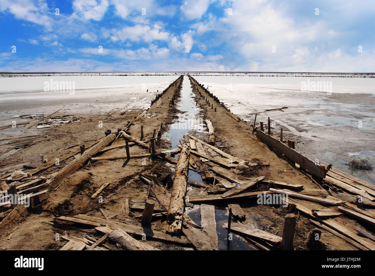 Abandoned salt production on Sivash lake also known as Rotten Sea on ...