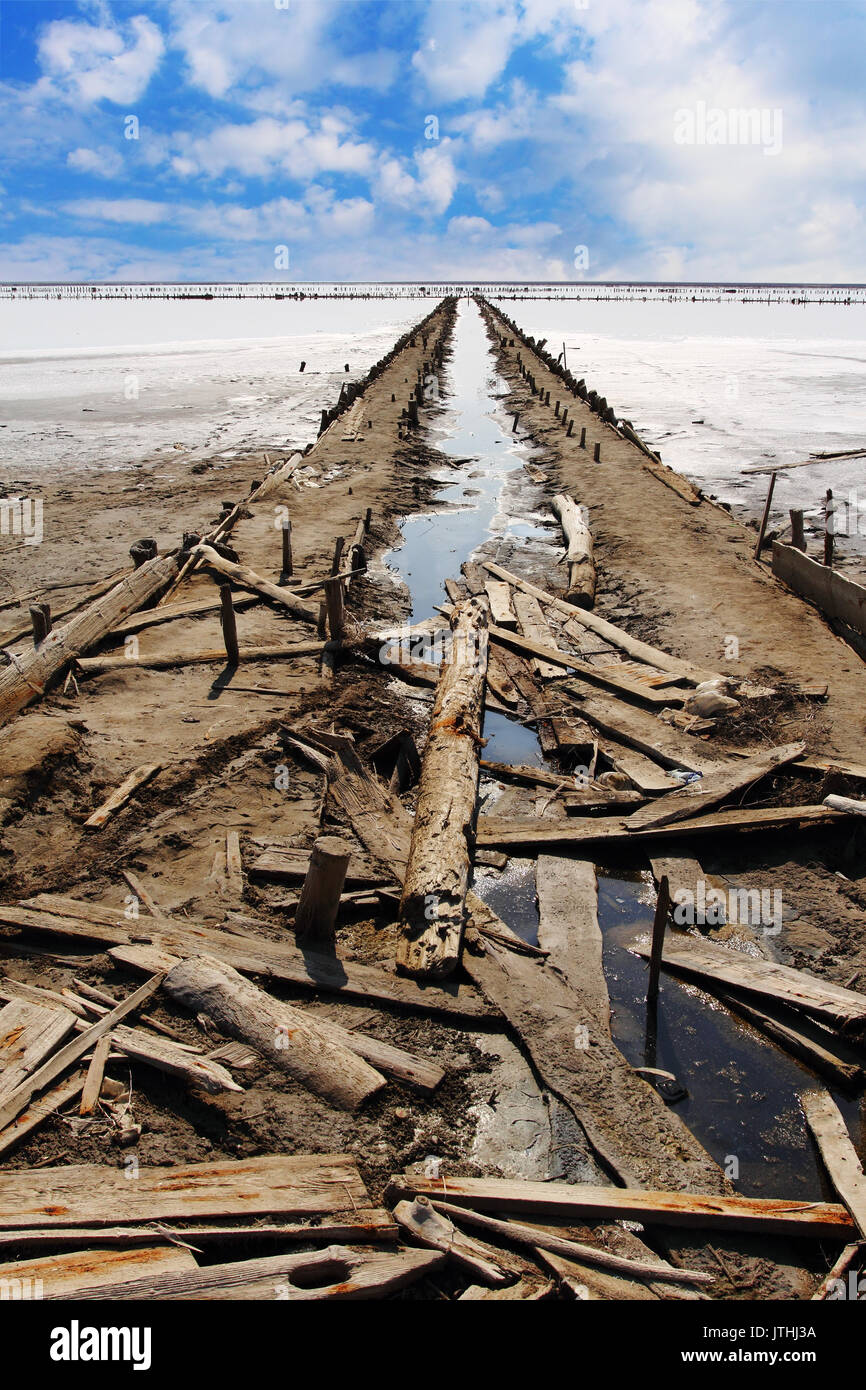 Abandoned salt production on Sivash lake also known as Rotten Sea on ...