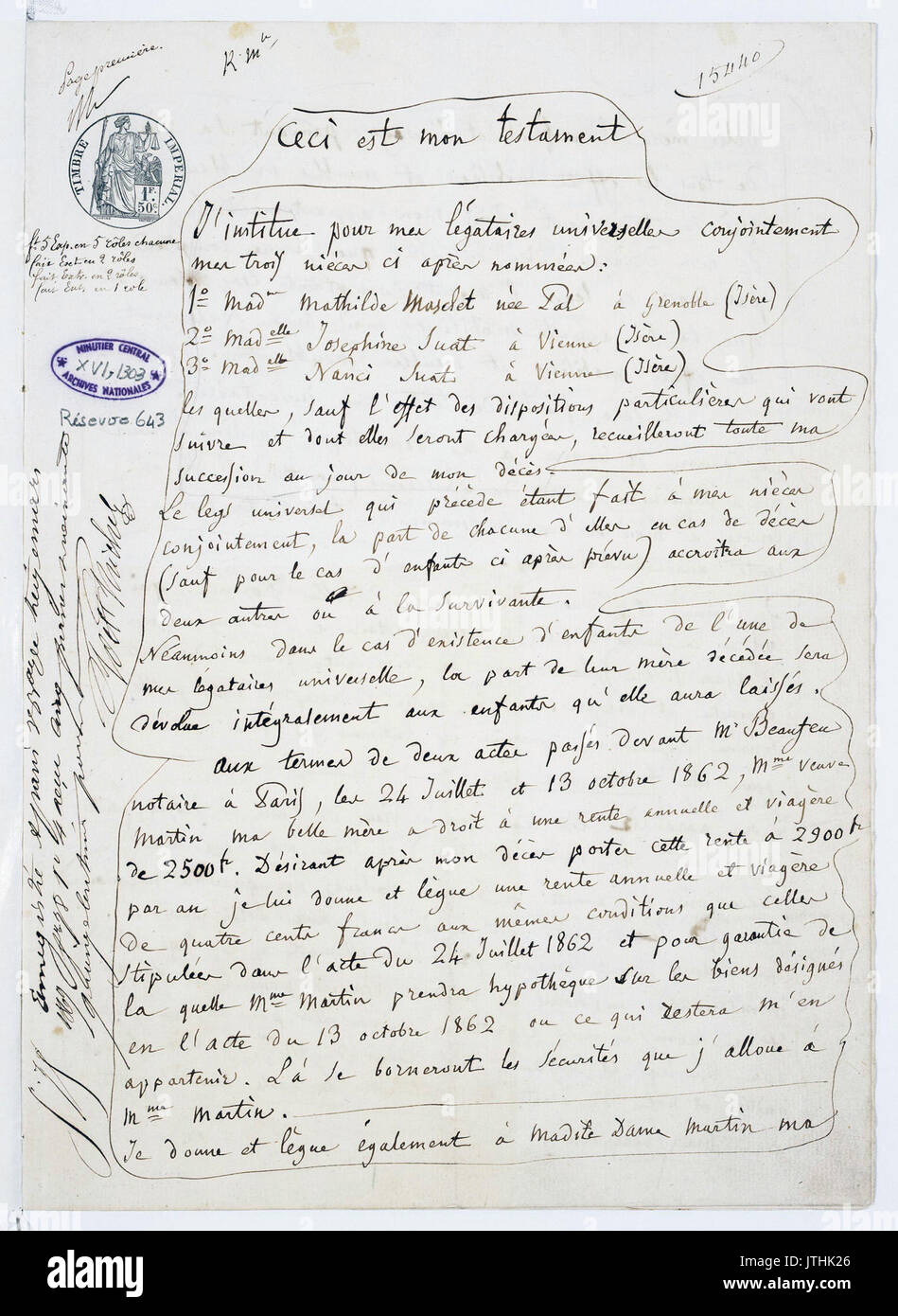 Testament olographe d'Hector Berlioz 1 Archives Nationales ET XVI 1303 ...