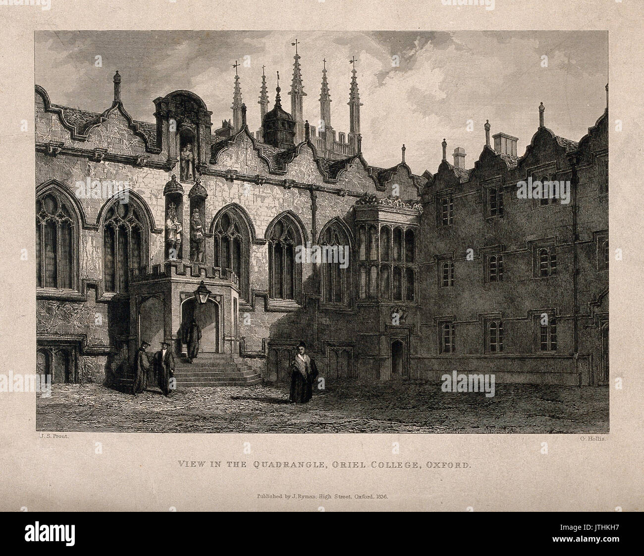 Oriel College, Oxford; quadrangle. Line engraving by G. Holl Wellcome ...