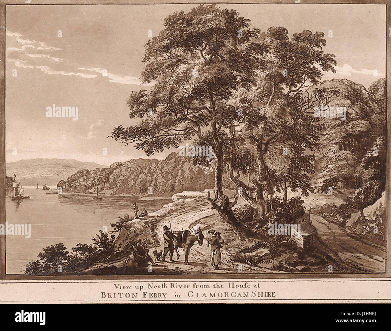 View up Neath river from the house at Briton Ferry in Glamorganshire ...