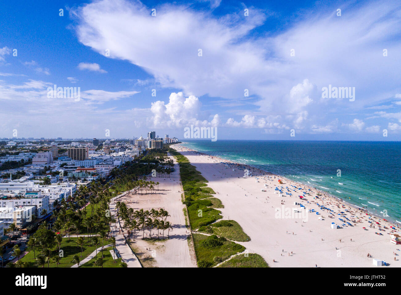 Miami Beach Florida,aerial overhead from above view,above,bird's eye ...