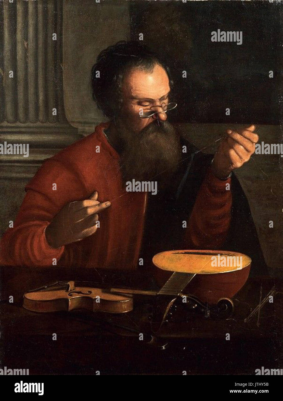 Pietro Paolini Old man tuning a lute Stock Photo - Alamy
