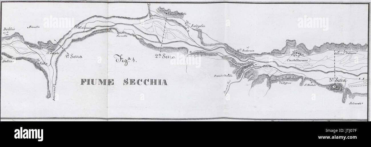 A 1847 depiction of the Secchia River, likely showcasing the river’s ...