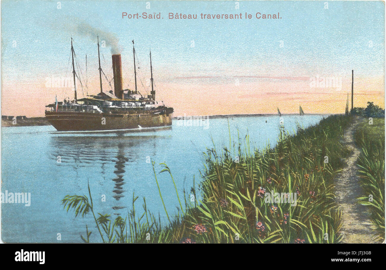 Port Said ship crossing Suez canal postcard Stock Photo - Alamy