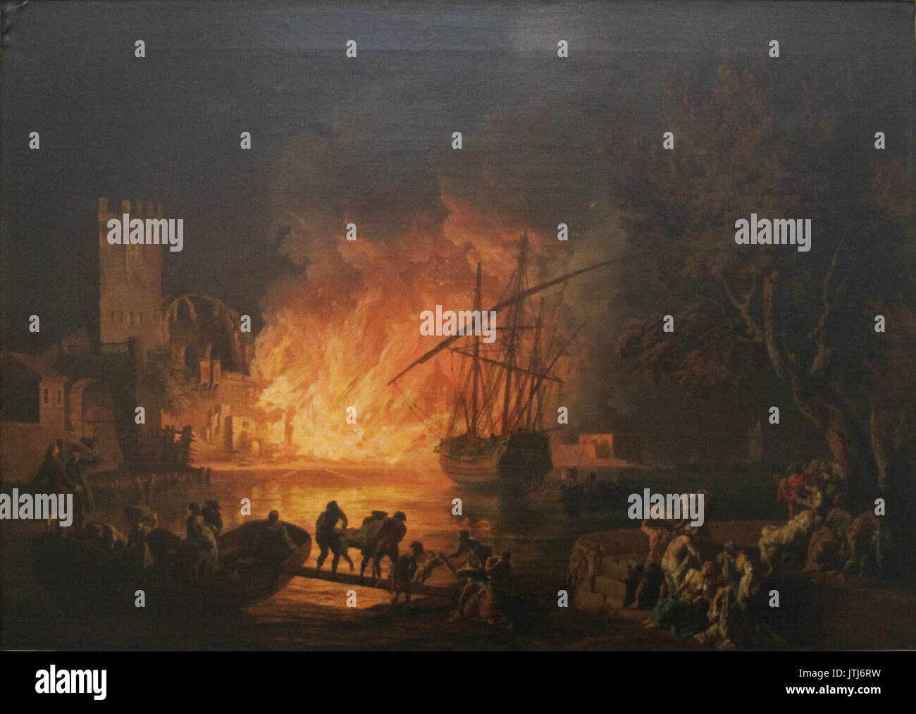 'Fire on the Tiber' by Vernet is a painting depicting a dramatic scene ...
