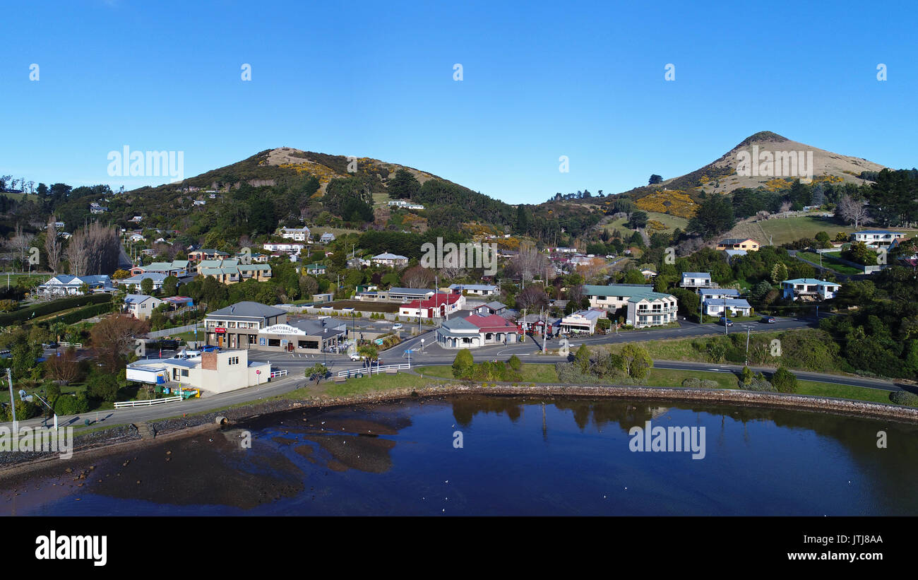 Portobello, Otago Peninsula, Dunedin, South Island, New Zealand - drone ...