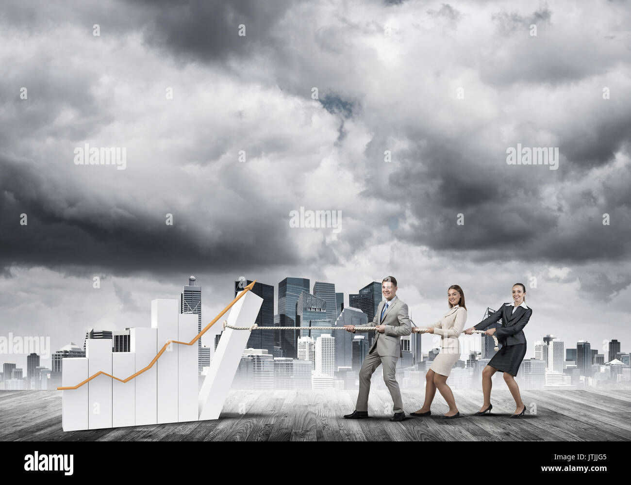 Businessteam working in collaboration making diagram grow and progress ...