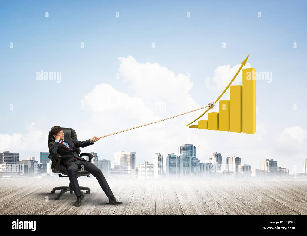 Man pulling with effort big pulling rope graph, as a symbol of ...