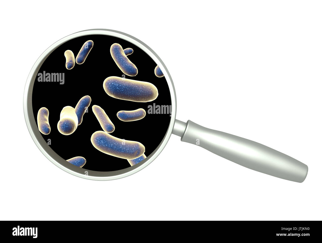Magnifying glass and colony of pathogen bacteria. Isolated on white ...