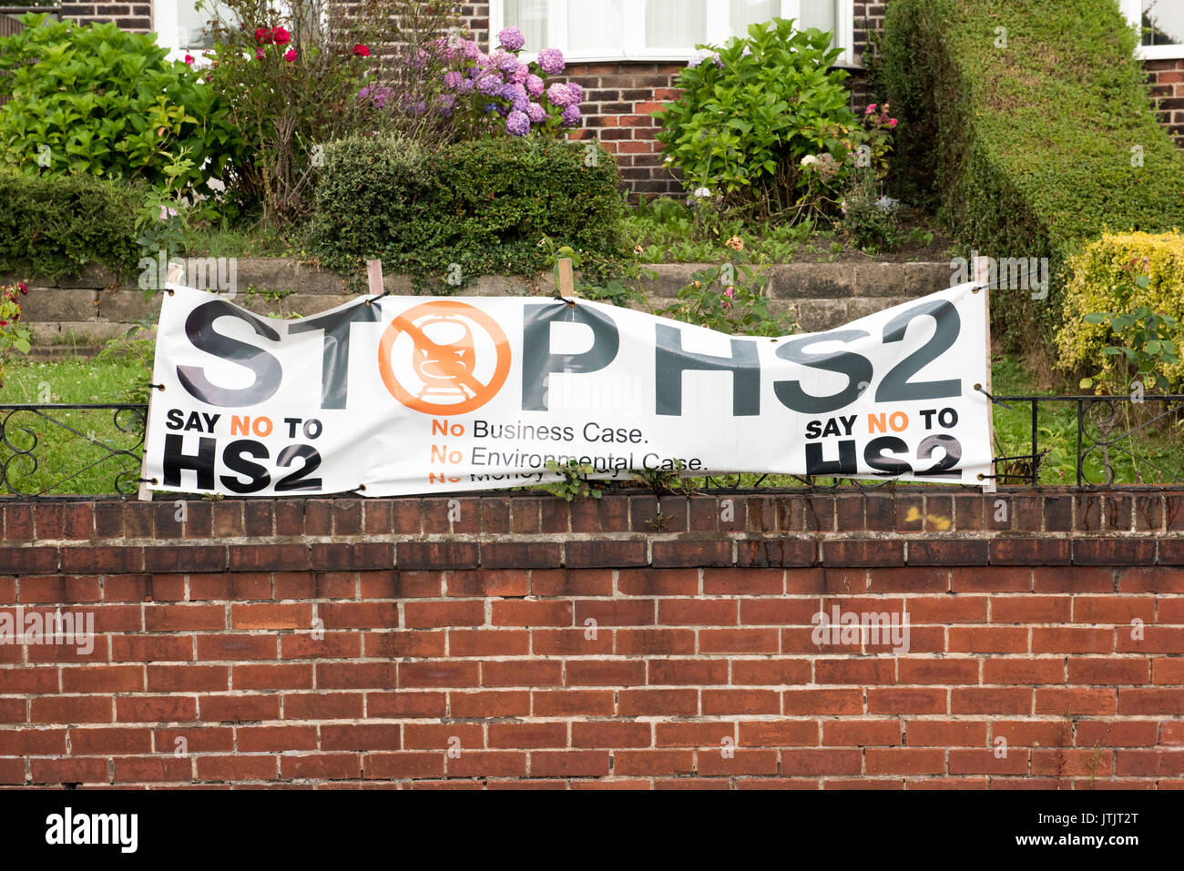 house with ‘Stop HS2’ protest signs displayed on a wall in Mexborough ...