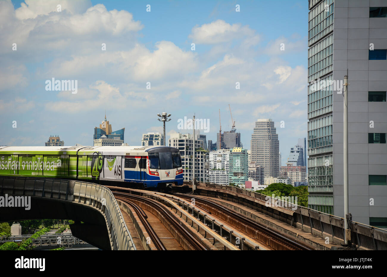 Bangkok, Thailand - Jun 15, 2016. A BTS train coming to Silom station ...