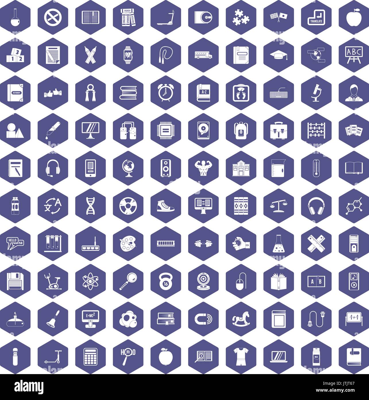 100 learning kids icons hexagon purple Stock Vector Image & Art - Alamy