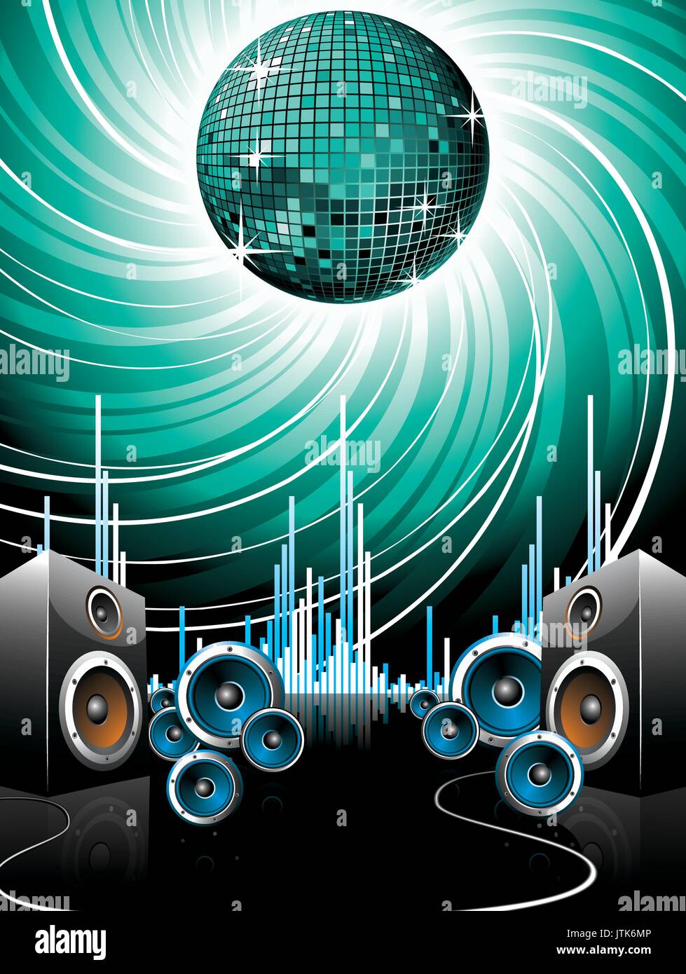 Illustration for a musical theme with speakers and disco ball Stock ...