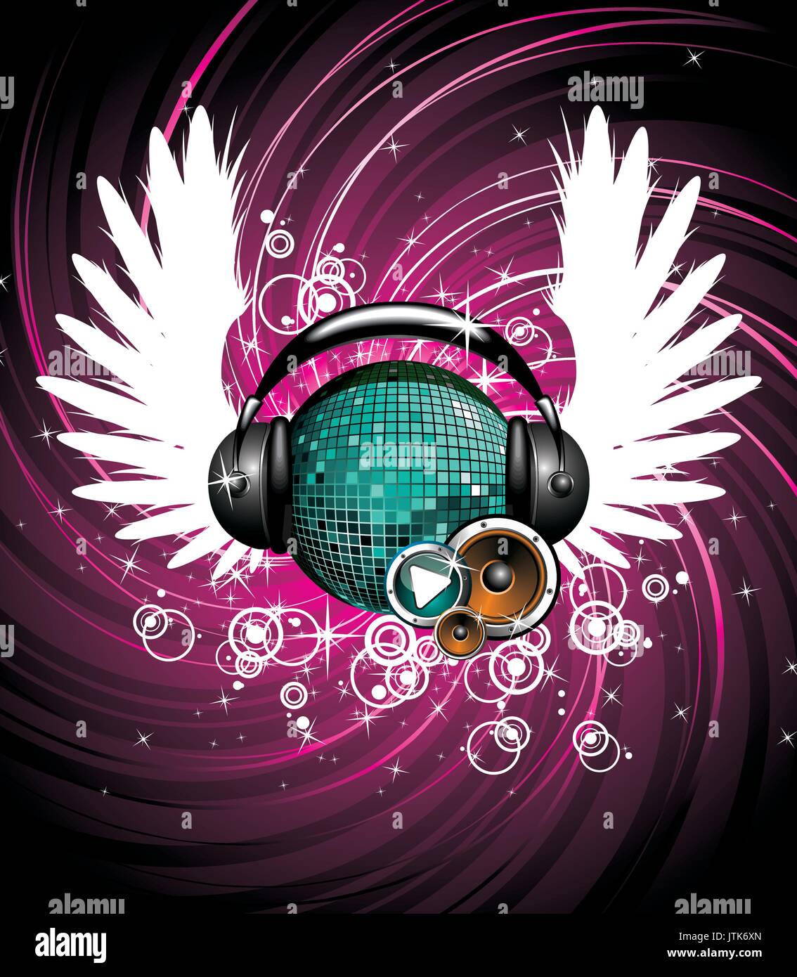 Illustration for a musical theme with wings and disco ball Stock Vector ...