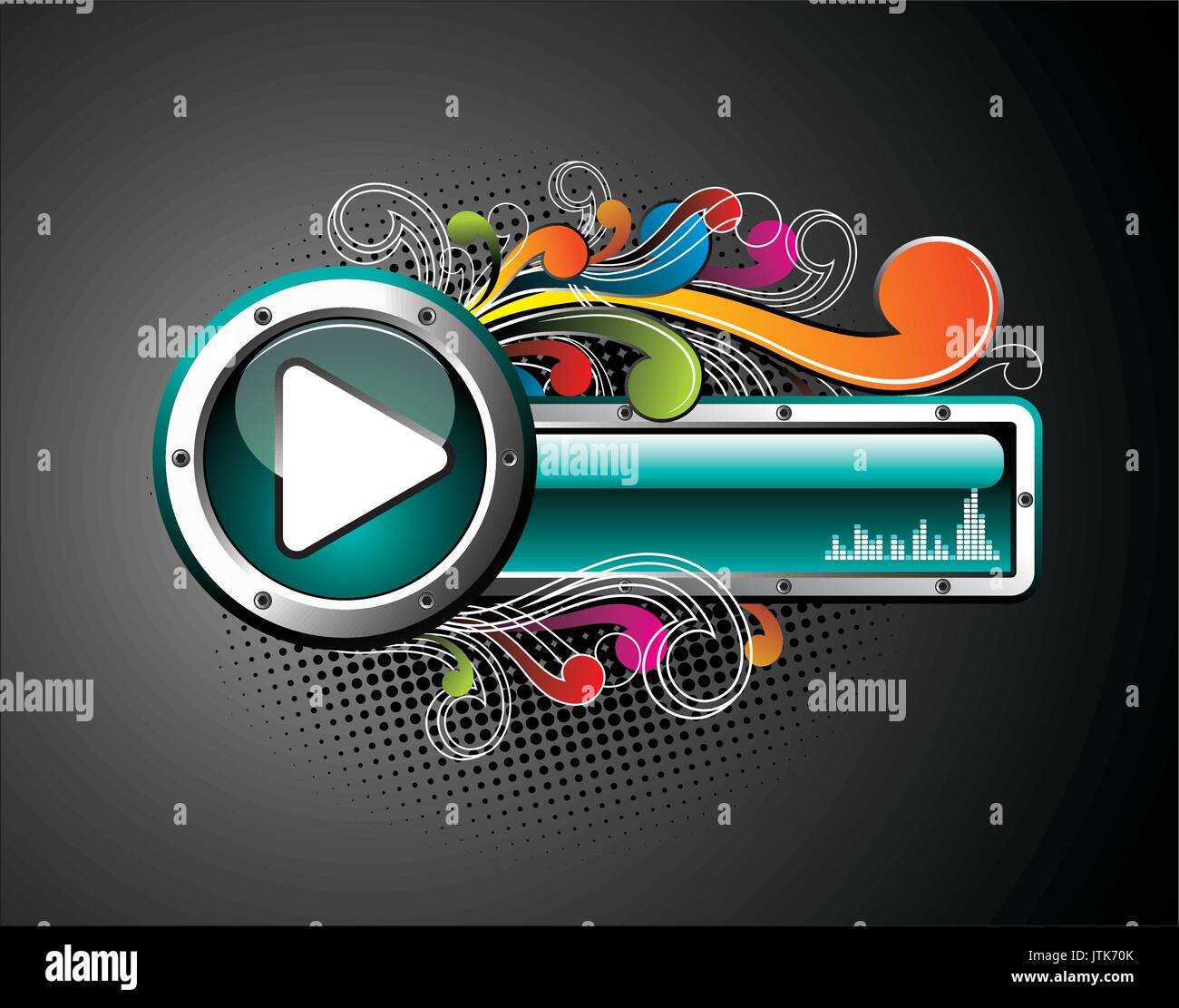 Vector shiny play button with colorfull grunge floral elements on a ...