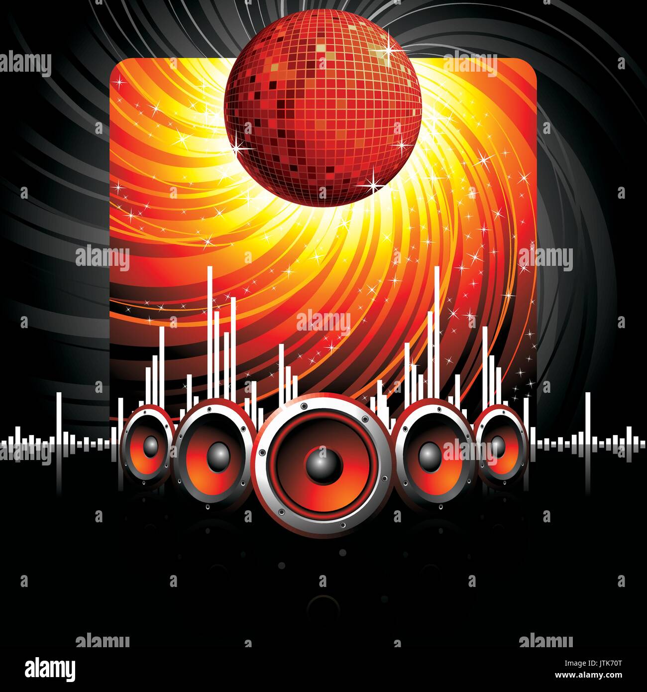 Illustration for a musical theme with speakers and disco ball Stock ...