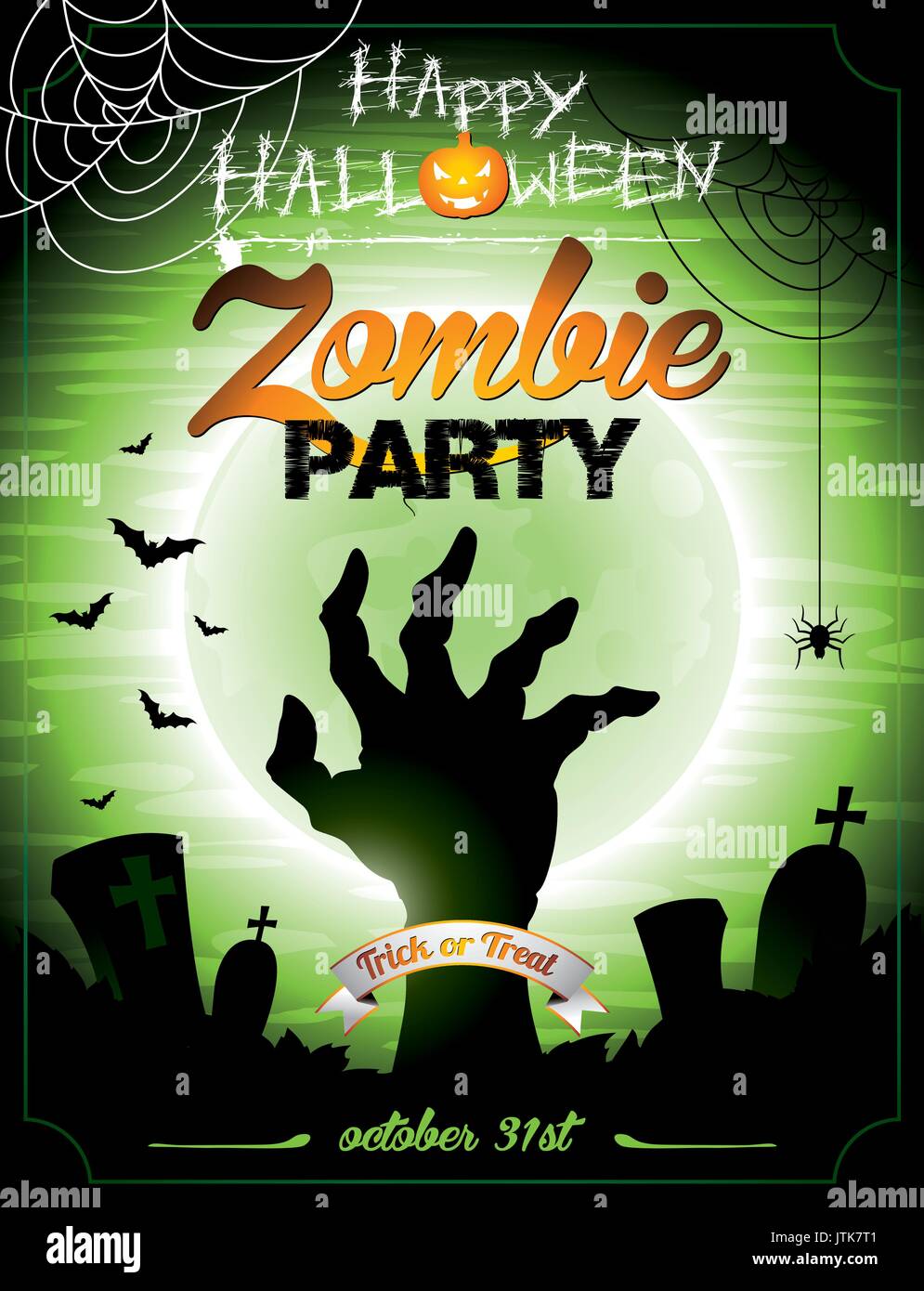 Vector illustration on a Halloween Zombie Party theme on green ...