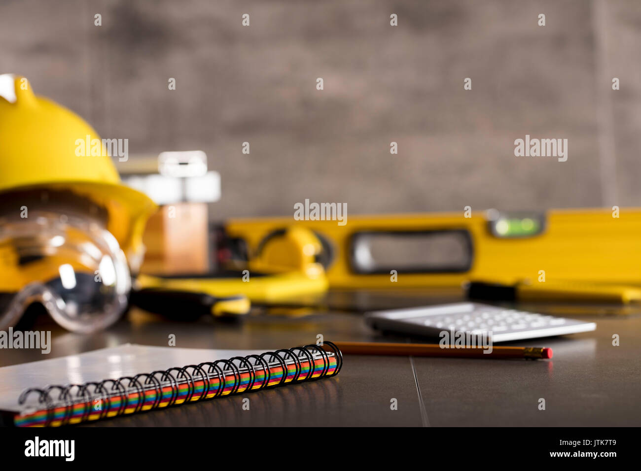 Contractor. Builder. Constructor. Concept. Stone table and background ...