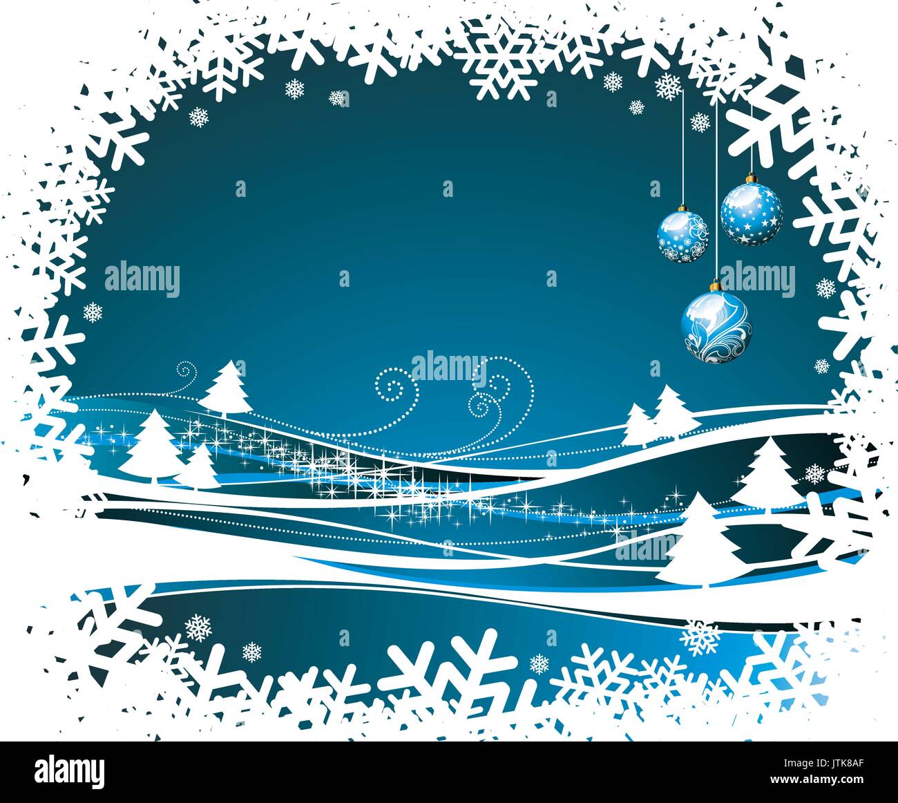 Vector Christmas illustration with glass balls on winter background ...