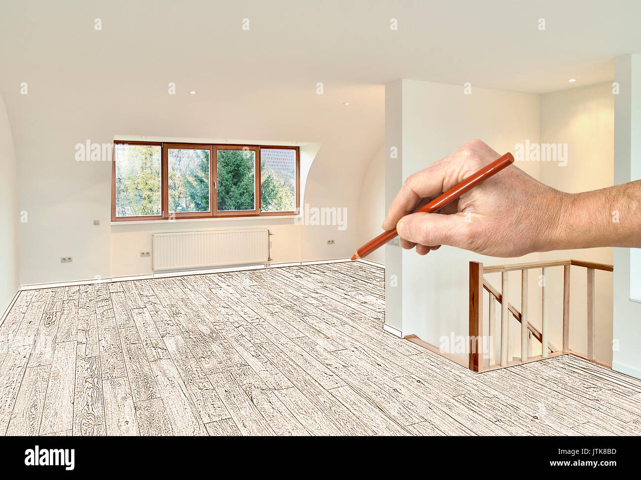 One hand Drawing a hardwood floor for renovation Stock Photo - Alamy