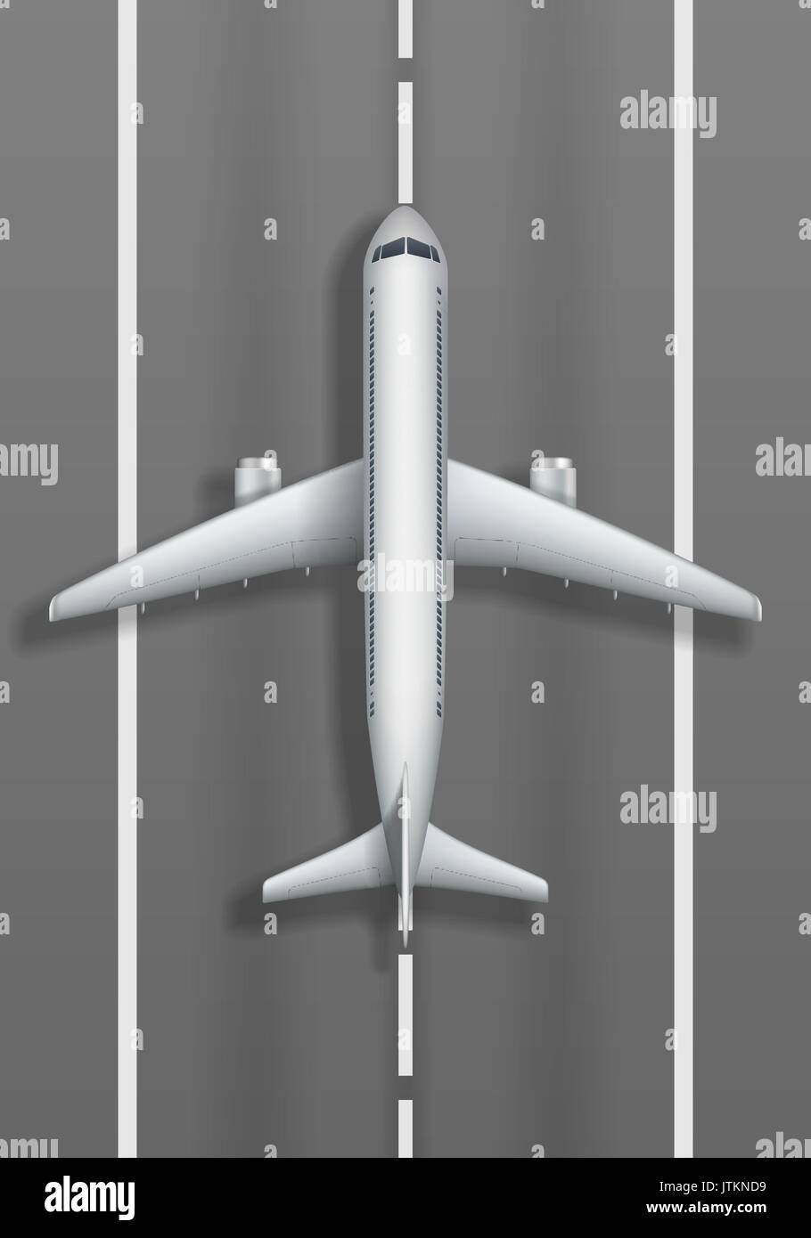 Airstrip with white airplane. Plane mockup top view. Travel agency ...